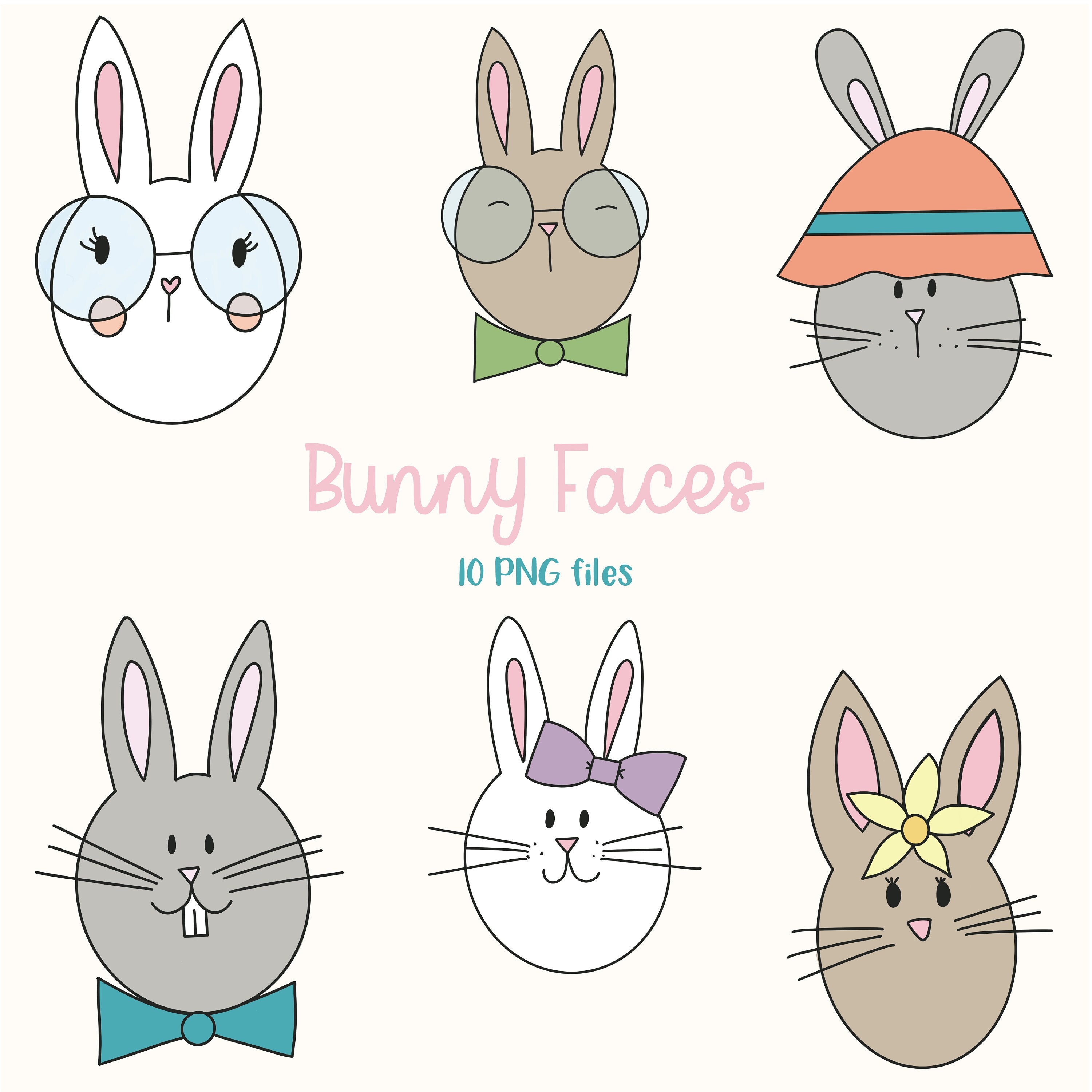 Cute Easter Rabbits Clipart Rabbit Faces PNG Easter Holiday - Etsy