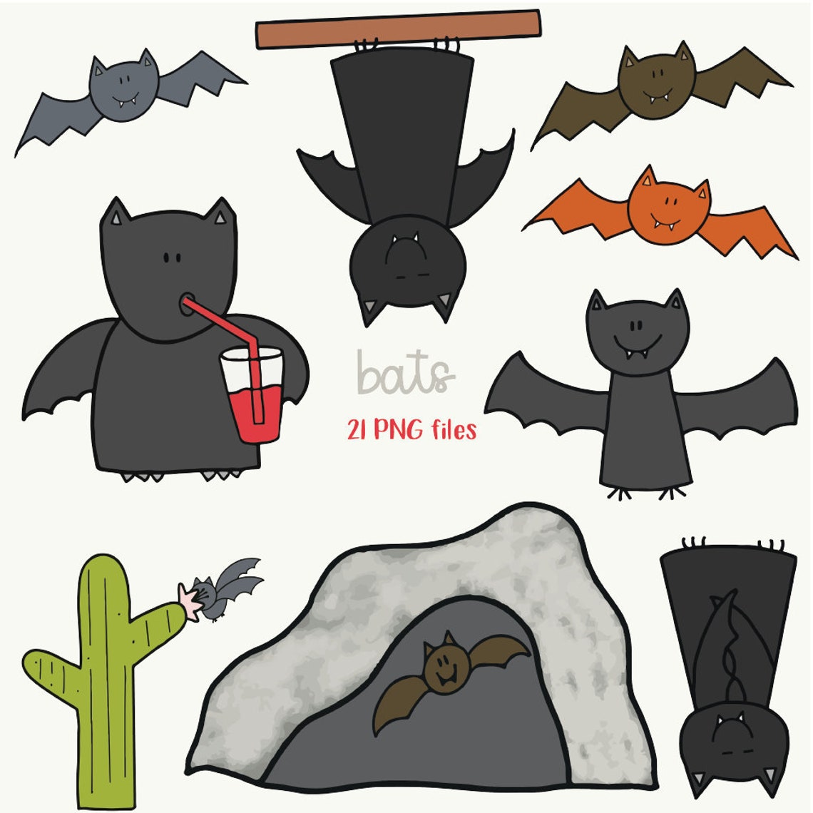 Bats Clipart Halloween Clipart Animals Clipart Black Bat - Etsy