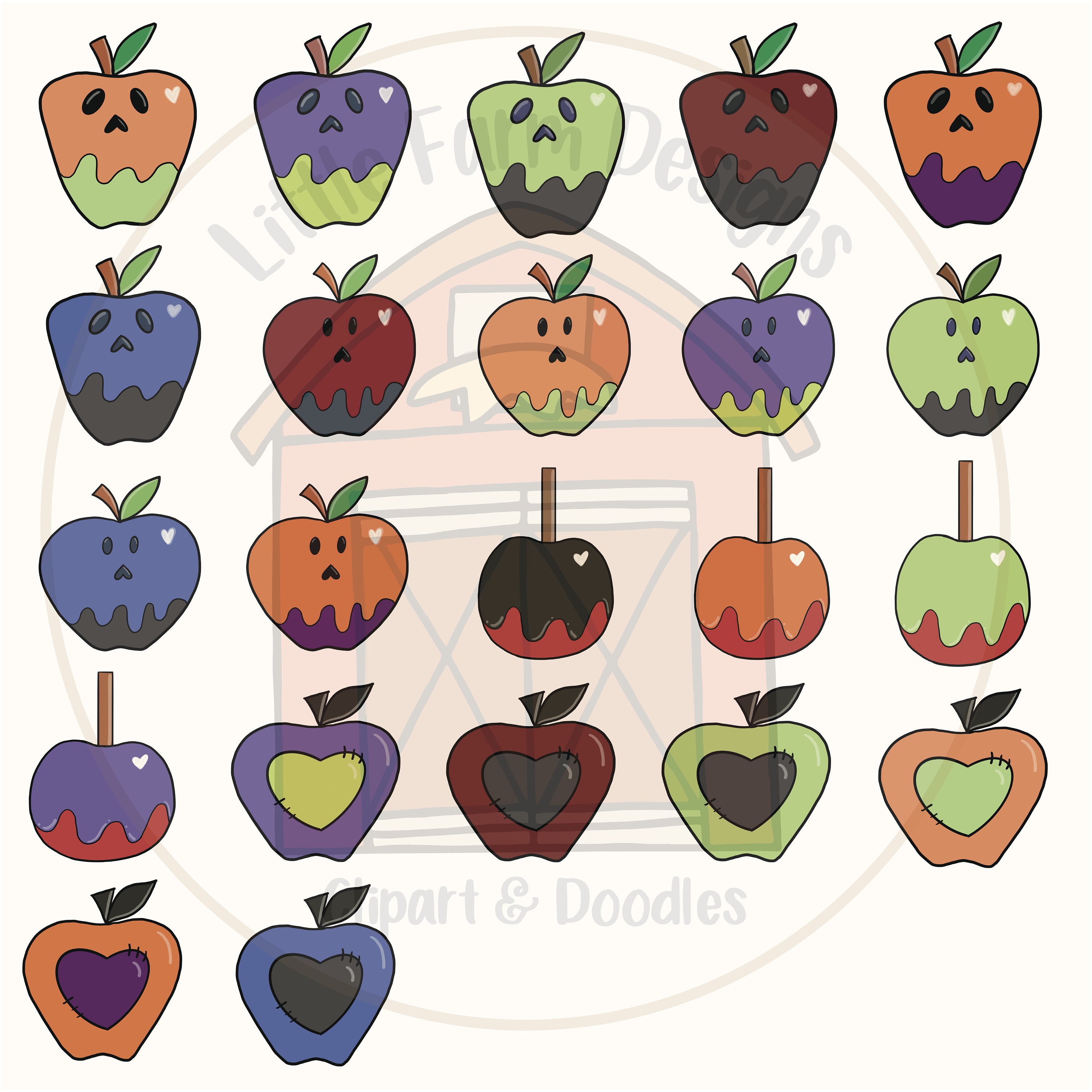 Poisoned Halloween Apples Clipart Cute Spooky Clipart Apple - Etsy