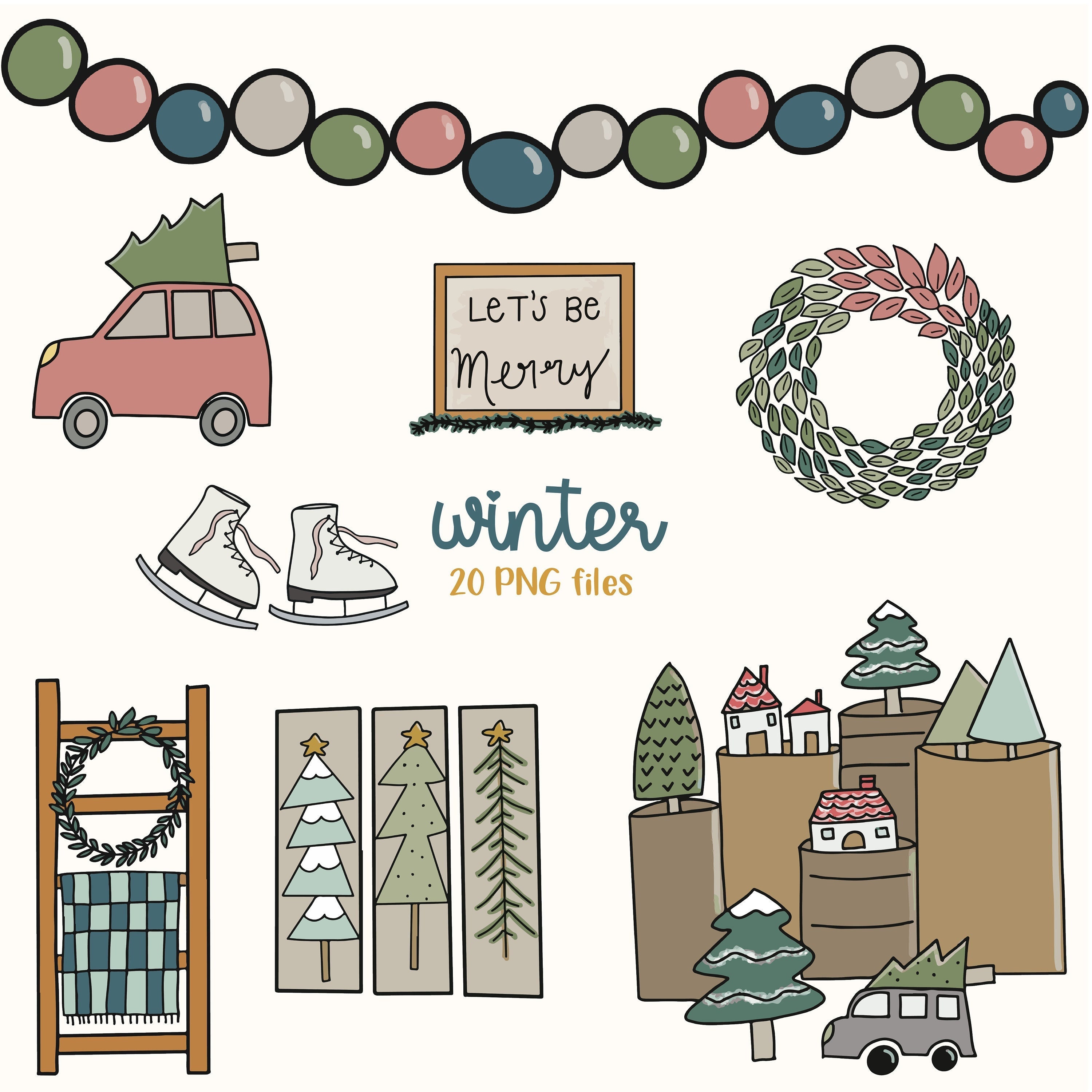 Winter Clipart Winter Graphics Holiday Illustrations - Etsy