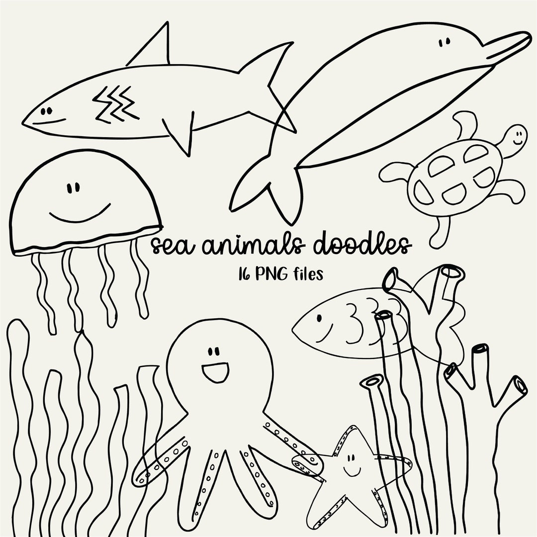 Sea Animals Digital Stamps - Sea Animals Black and White - Sea Animals ...