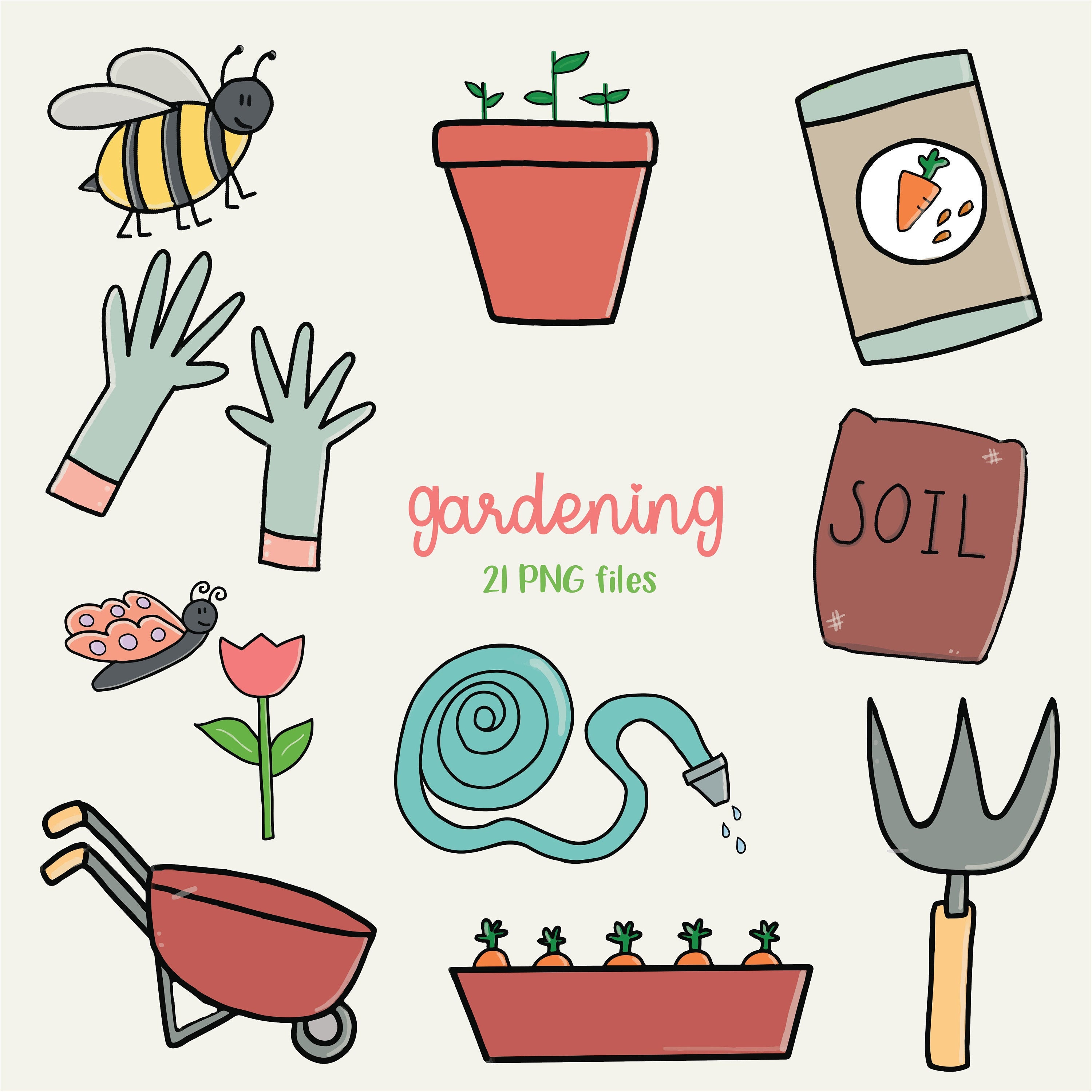 Gardening Clipart Spring Clipart Gardening Tools Gardening | Etsy