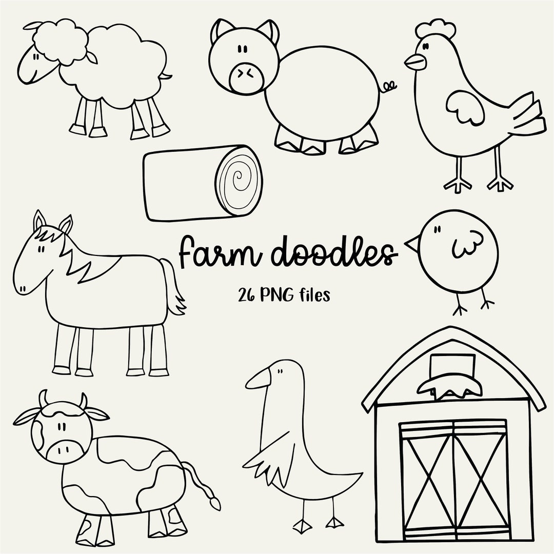 Farm Doodles, Farm Animals Stamps, Pig Stamp, Cow Stamp, Chicken Stamp ...