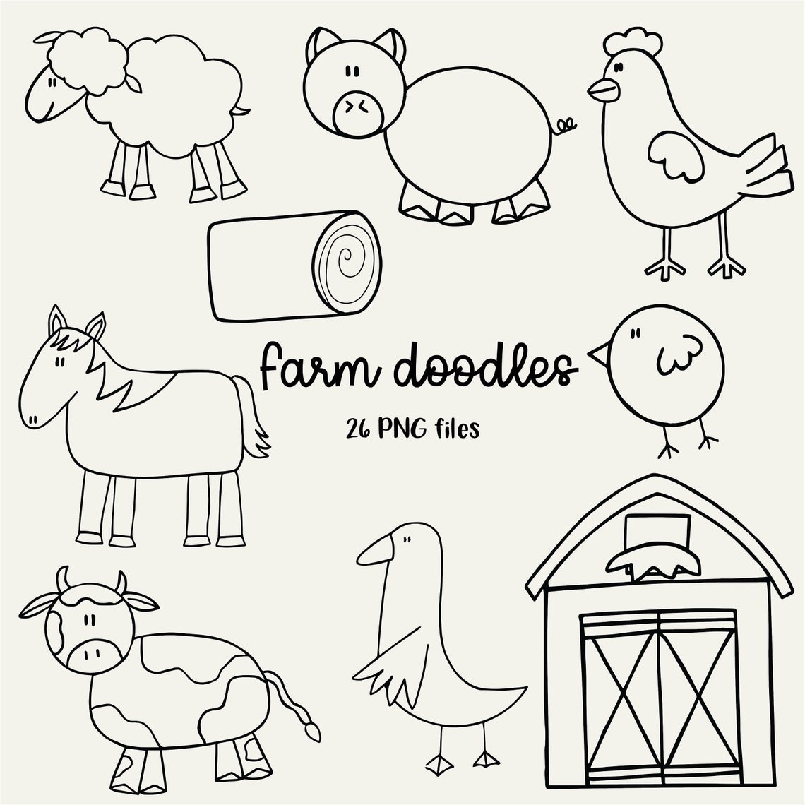 Farm Doodles, Farm Animals Stamps, Pig Stamp, Cow Stamp, Chicken Stamp ...