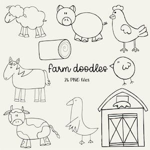 Farm Doodles, Farm Animals Stamps, Pig Stamp, Cow Stamp, Chicken Stamp ...