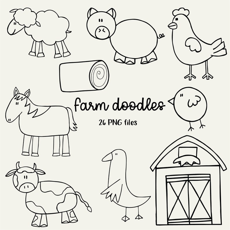 Farm Doodles, Farm Animals Stamps, Pig Stamp, Cow Stamp, Chicken Stamp ...