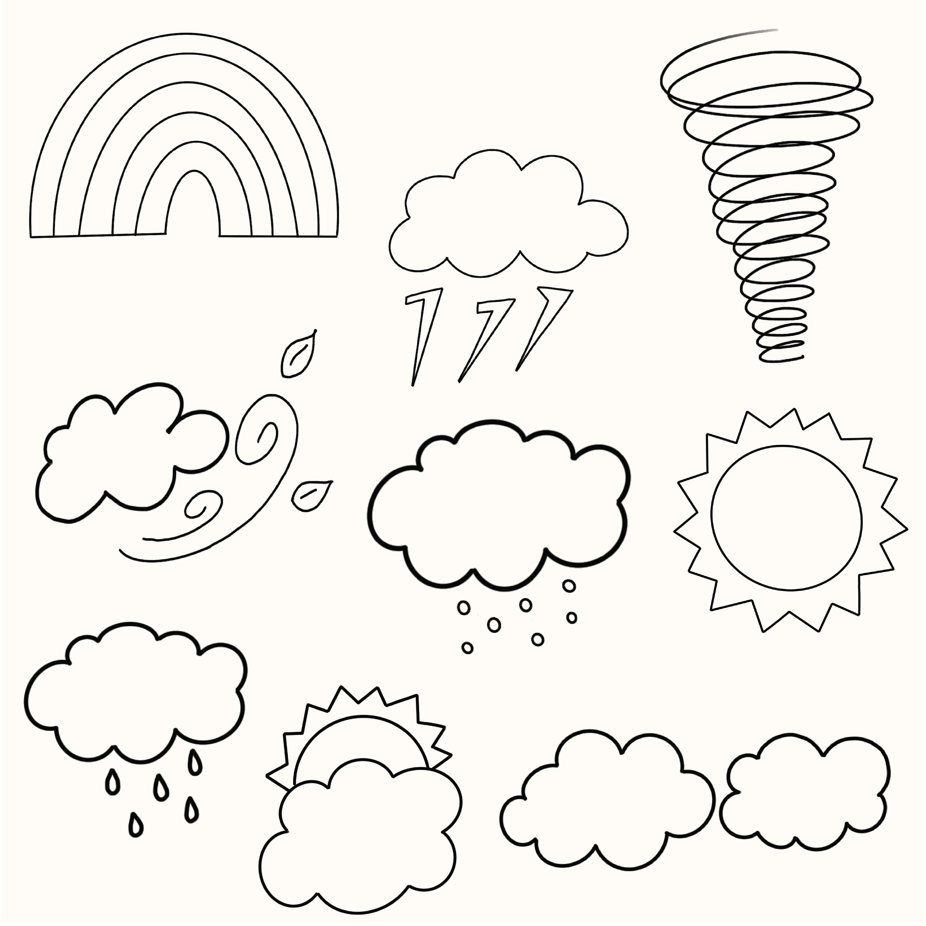 Weather Clipart Bundle, Weather Stamps, Weather Doodles, Rainbow ...