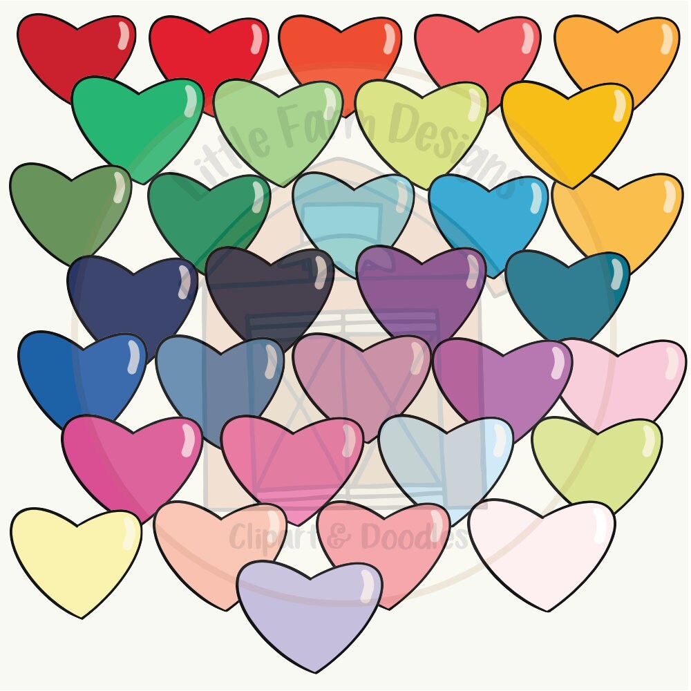Heart Clipart, Valentine's Day Clipart, Rainbow Colors Hearts, Heart ...