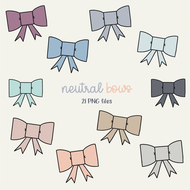 Neutral Colors Bows Clipart Muted Bows Clipart Girly | Etsy