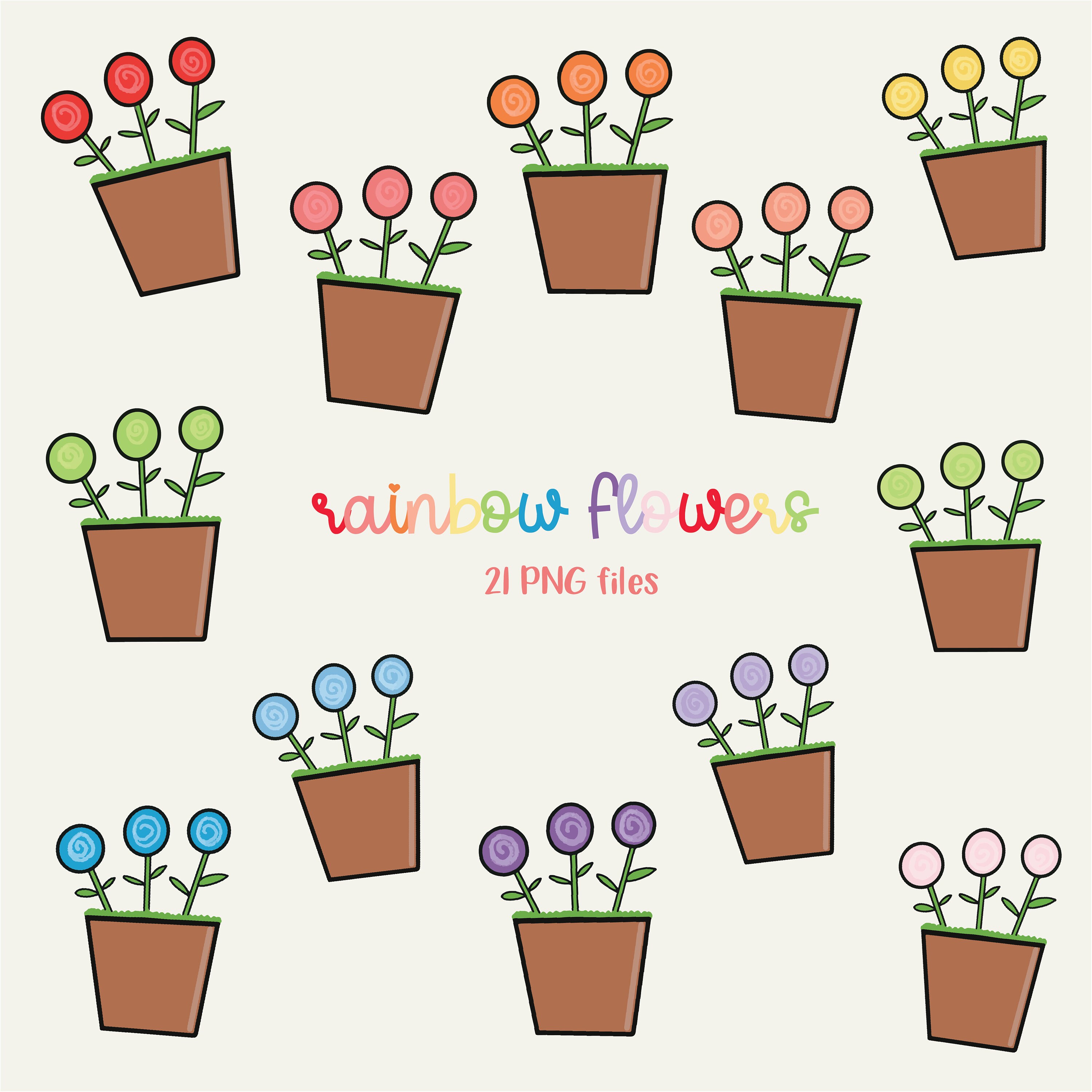 Rainbow Flowers Clipart Cute Flowers Spring Clipart Floral | Etsy
