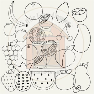 Fruit Doodles, Fruit Digital Stamps, Fruits Clipart, Fruits Clear ...