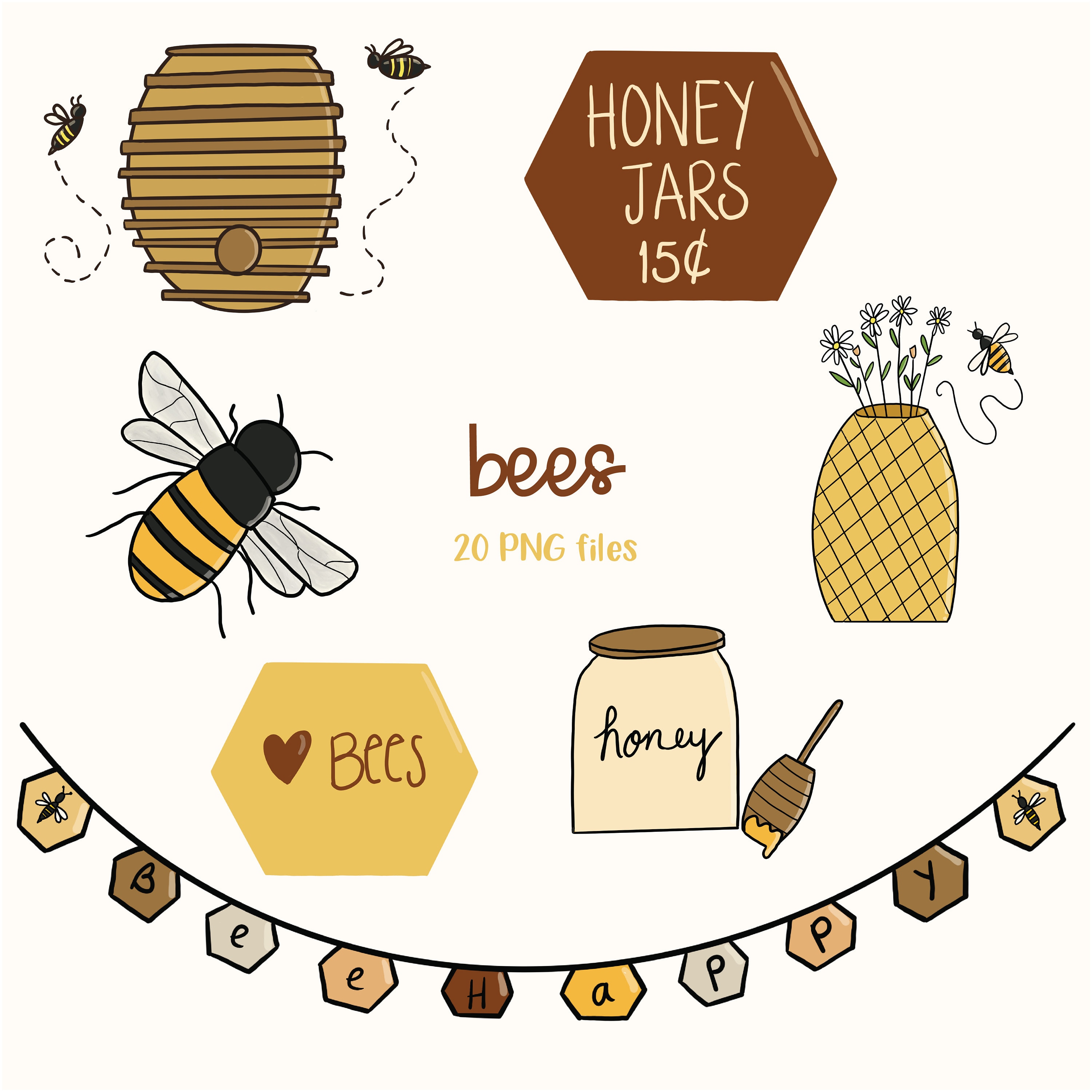 Bees Clipart Bee Graphic Bee Illustration Spring Clipart - Etsy