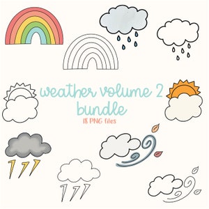 Weather Clipart Bundle, Weather Stamps, Weather Doodles, Rainbow ...
