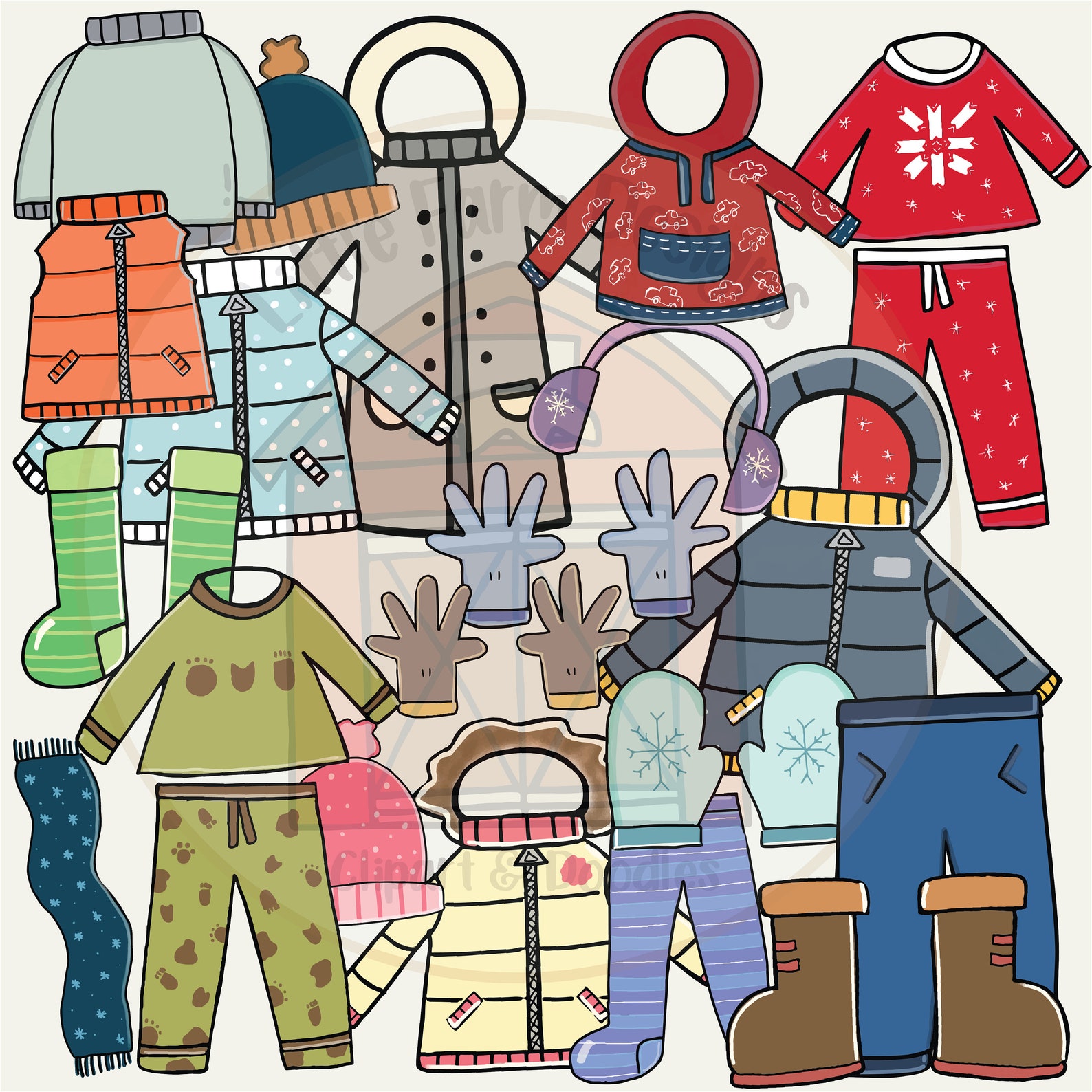 Buy Winter Clothing Clipart, Clothes Digital Clipart, Winter Clipart ...