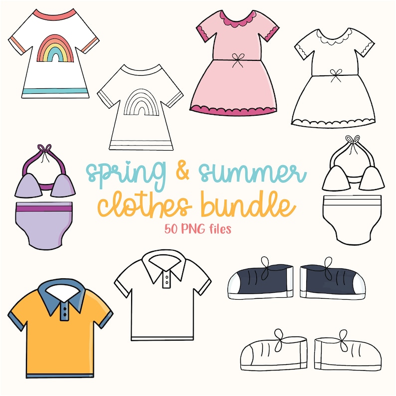 Spring Summer Clothing Clipart Bundle, Spring Clipart, Flip Flops ...