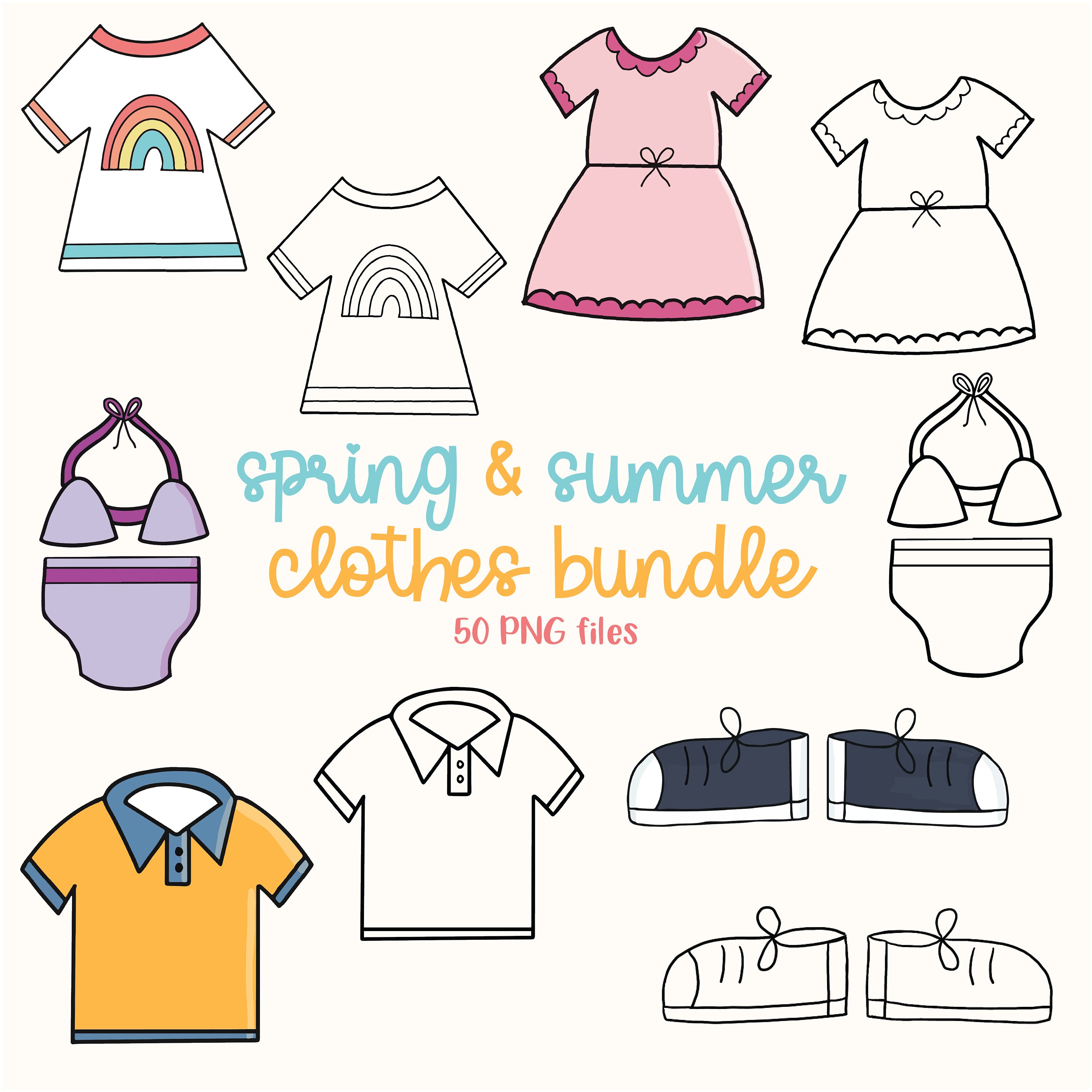 Spring Summer Clothing Clipart Bundle, Spring Clipart, Flip Flops ...