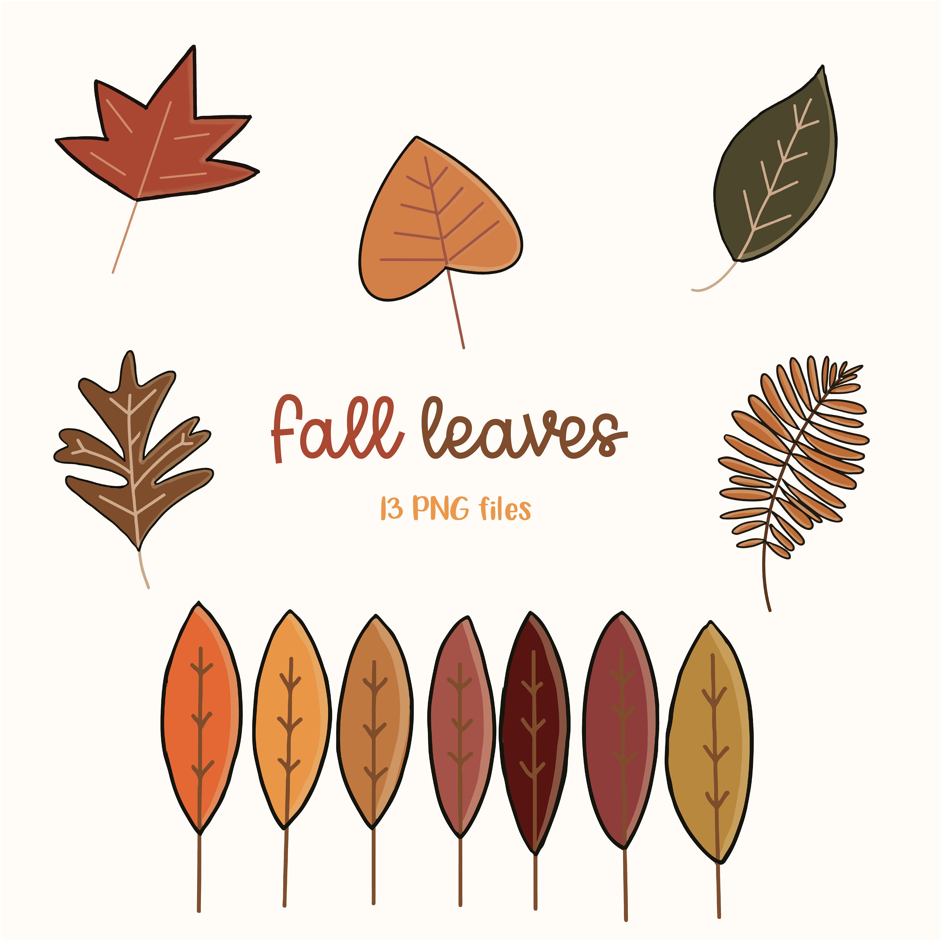 Fall Leaves Clipart, Autumn Clipart, Brown Leaves, Orange Leaves, Leaf ...
