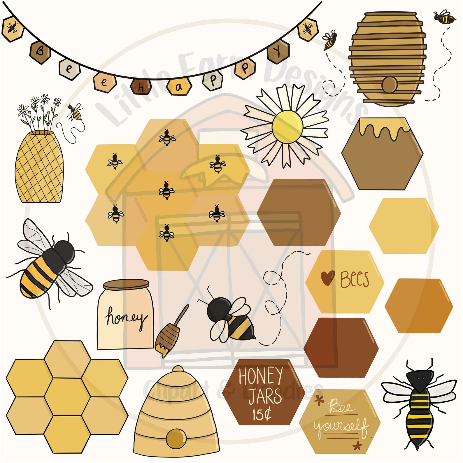 Beehive Clipart, Bee Clipart, Honey Bee Clipart, Spring Clipart, Honey ...