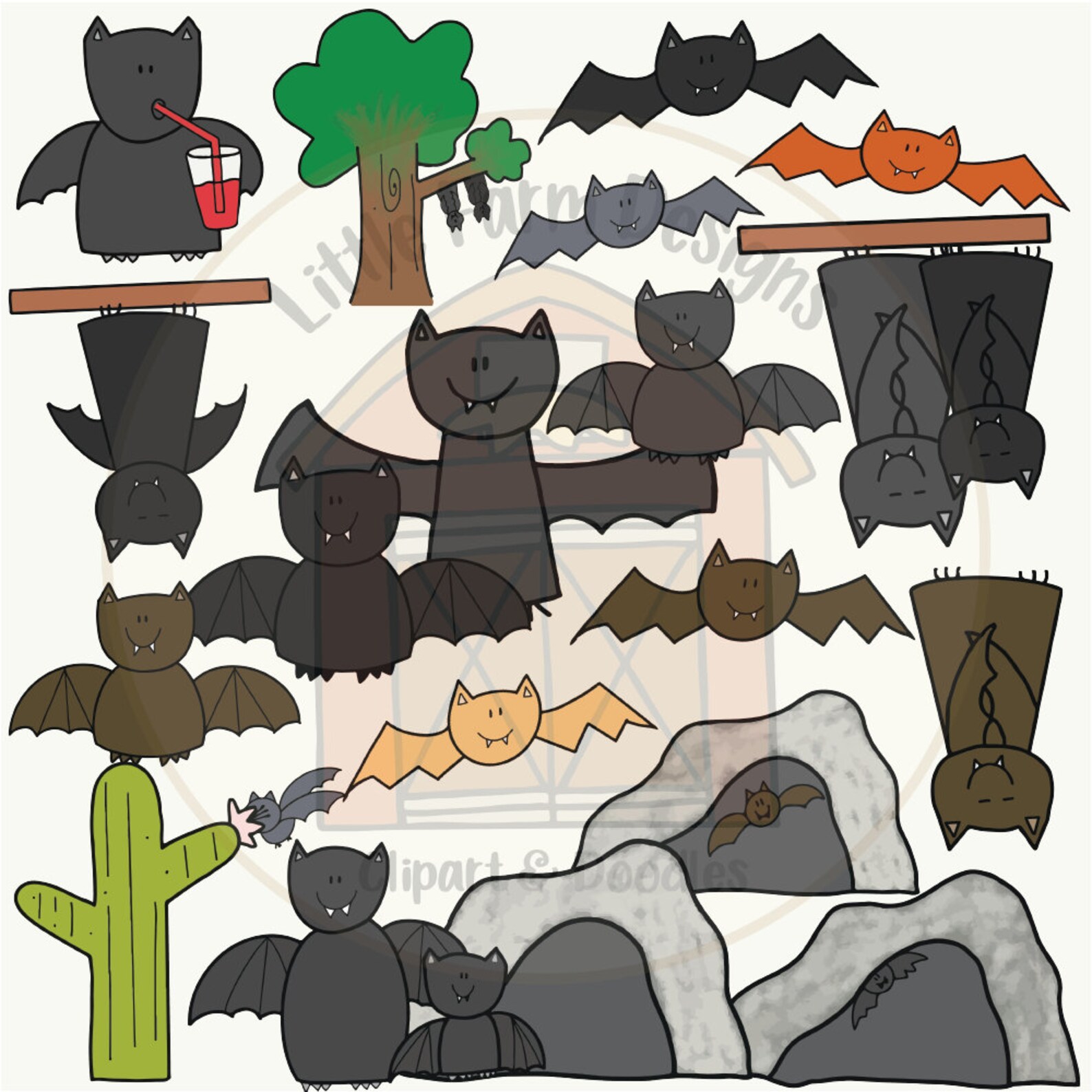 Bats Clipart Halloween Clipart Animals Clipart Black Bat - Etsy