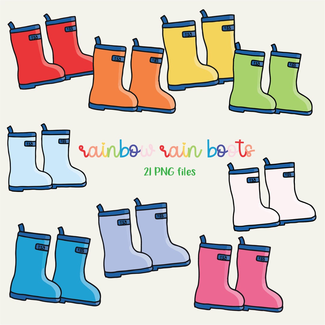 Rain Boots Clipart, Rainbow Rain Boots, Spring Clipart, Rubber Boots ...