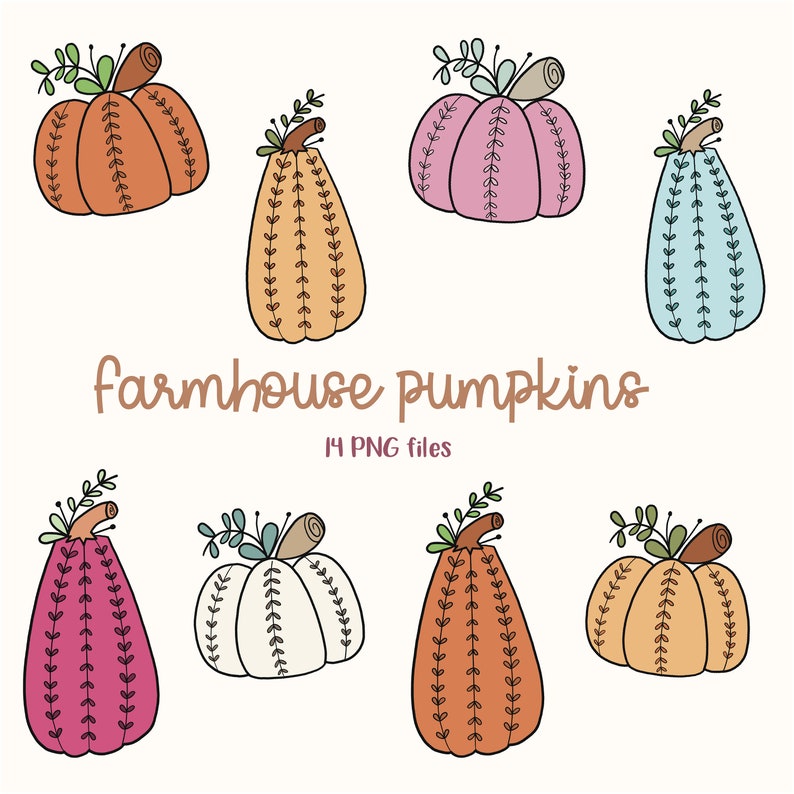 Boho Pumpkin Clipart, Blue Pumkin Clipart, Pink Orange Pumkin Clipart ...
