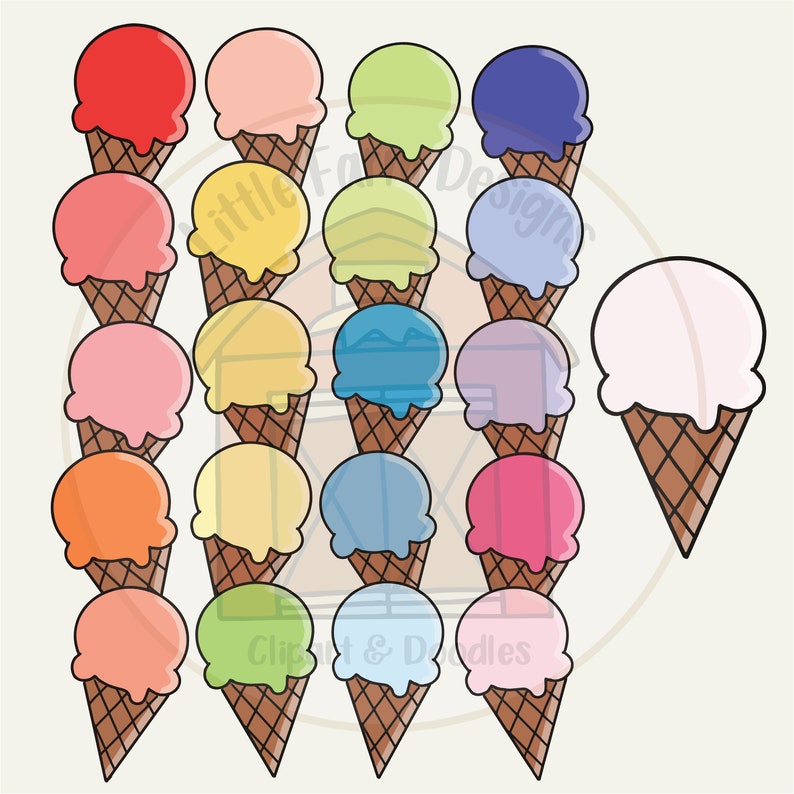 Ice Cream Cone Clipart, Rainbow Colors Graphics, Summer Desserts ...