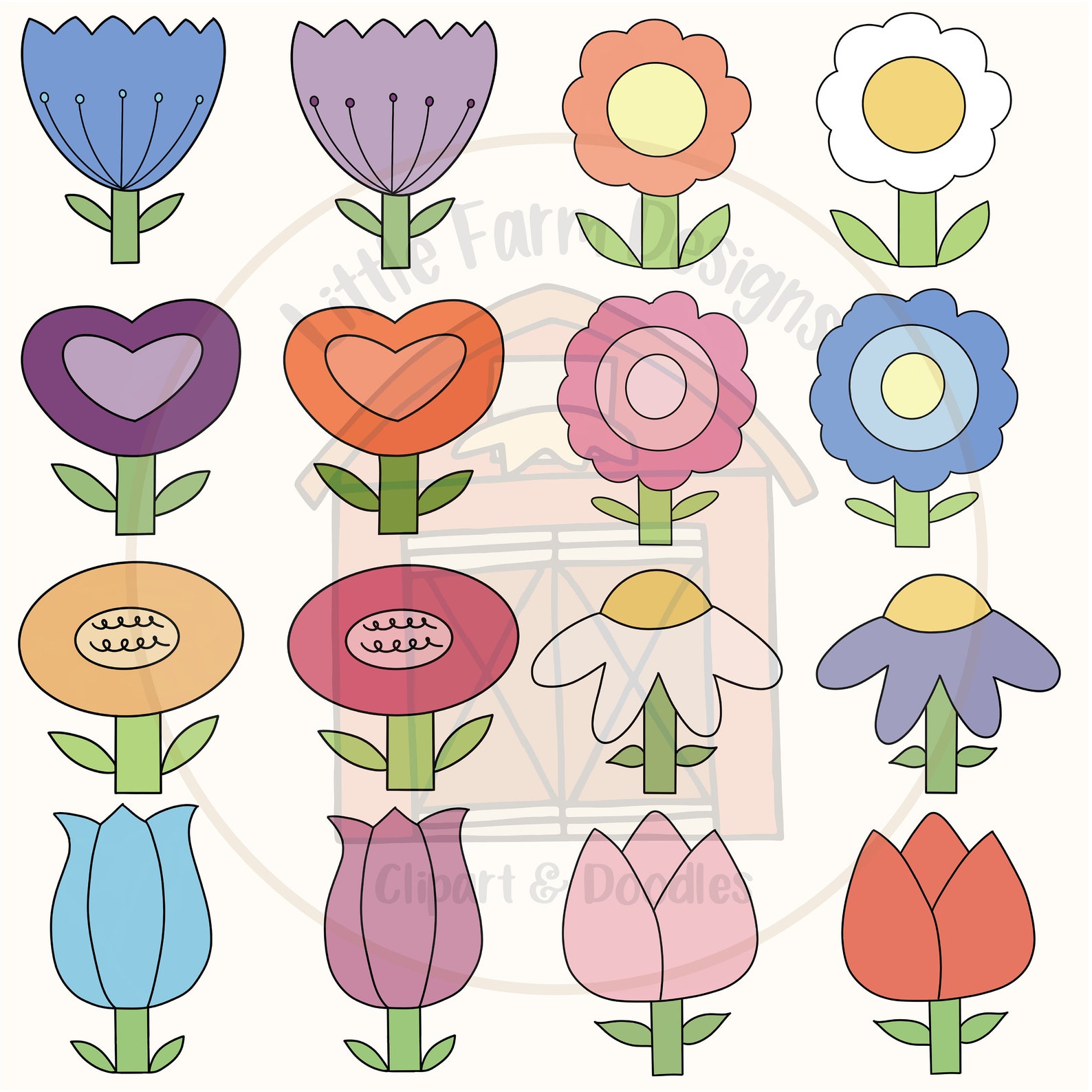 Spring Flowers Clipart Cute Flowers PNG Colorful Floral - Etsy
