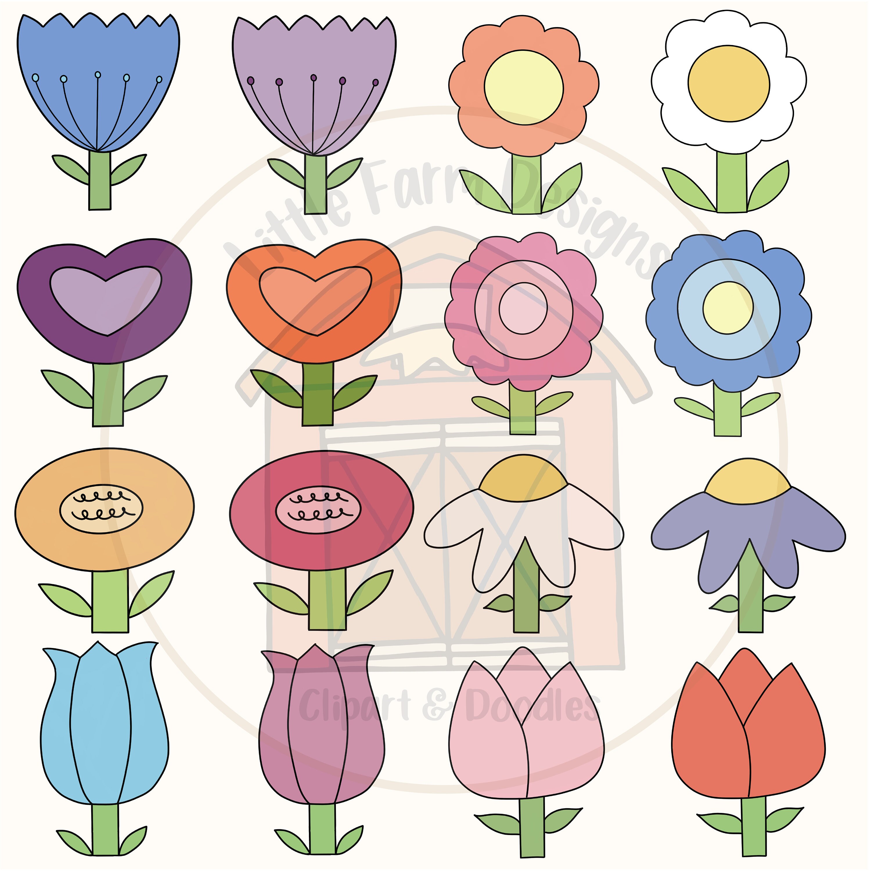 Spring Flowers Clipart Cute Flowers PNG Colorful Floral - Etsy