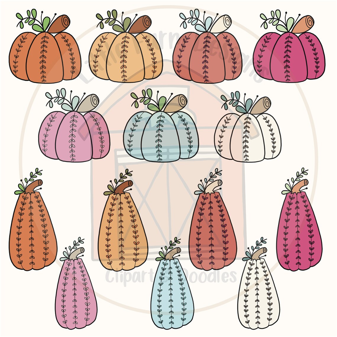 Boho Pumpkin Clipart, Blue Pumkin Clipart, Pink Orange Pumkin Clipart ...