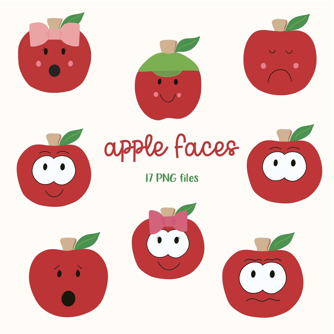 Apples Clipart, Cute Apple Faces Clipart, Clipart for Teachers, Apple ...