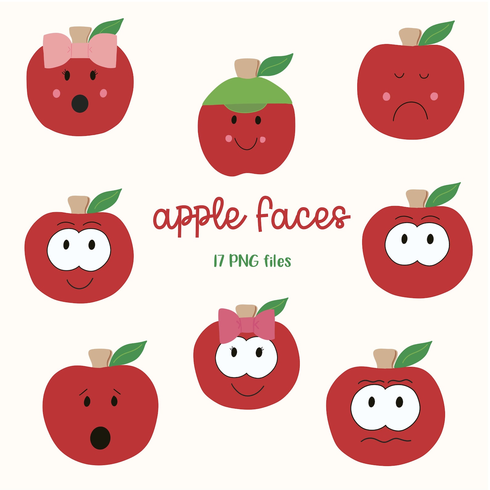 Apples Clipart, Cute Apple Faces Clipart, Clipart for Teachers, Apple ...