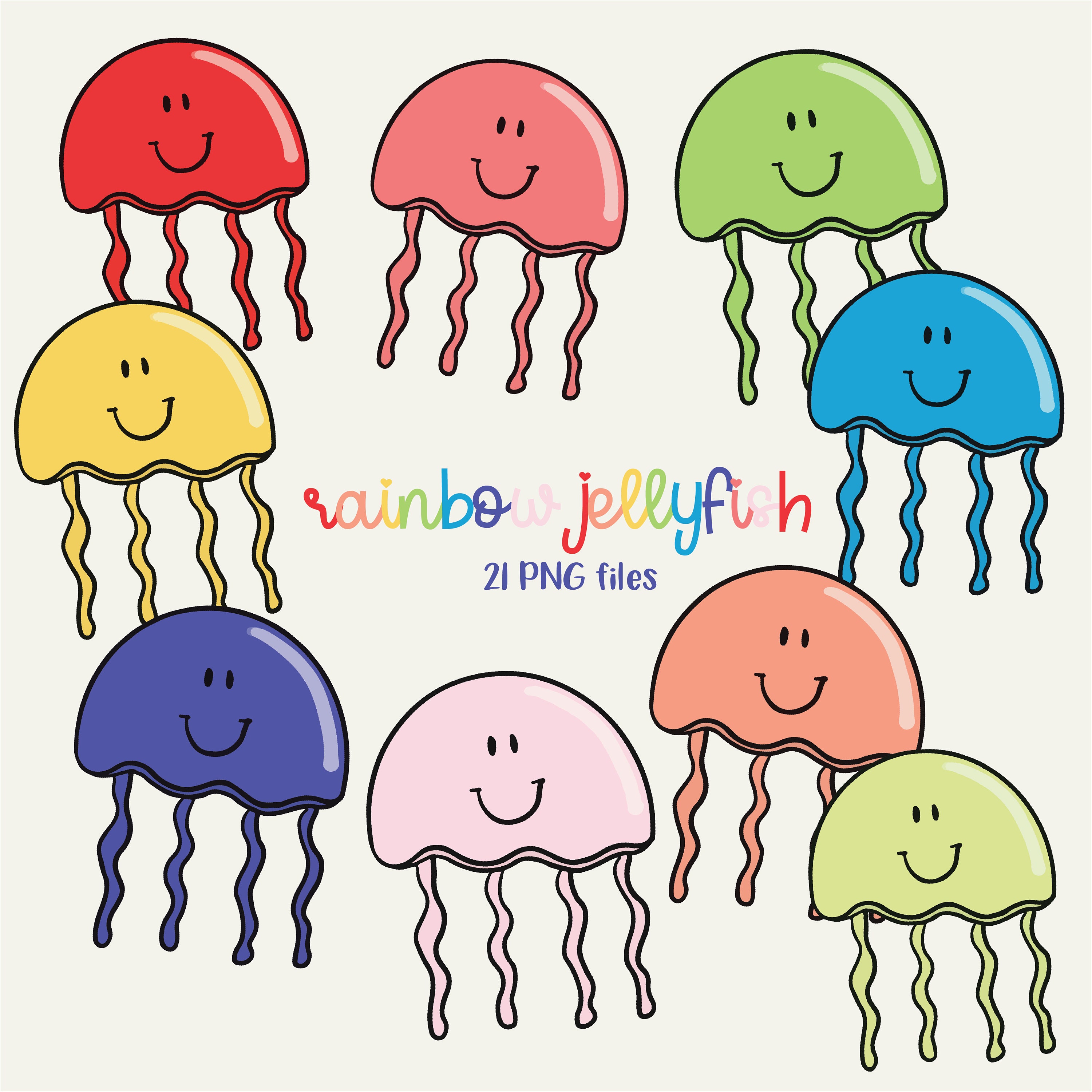 Jellyfish Clipart, Rainbow Jellyfish, Sea Animals Clipart, Cute ...