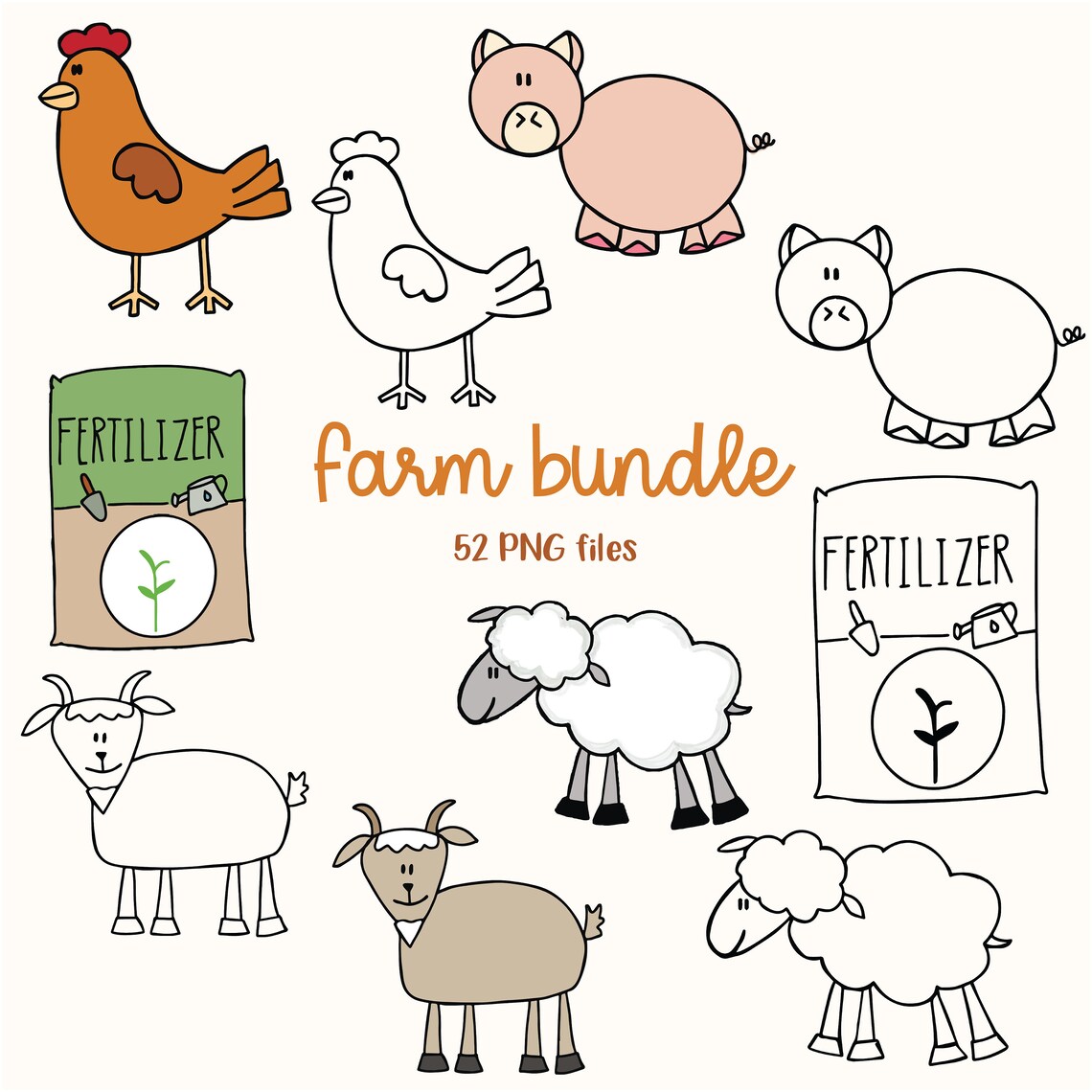 Farm Animals Clipart, Farm Animals Stamps, Farm Graphics, Farm Doodles ...