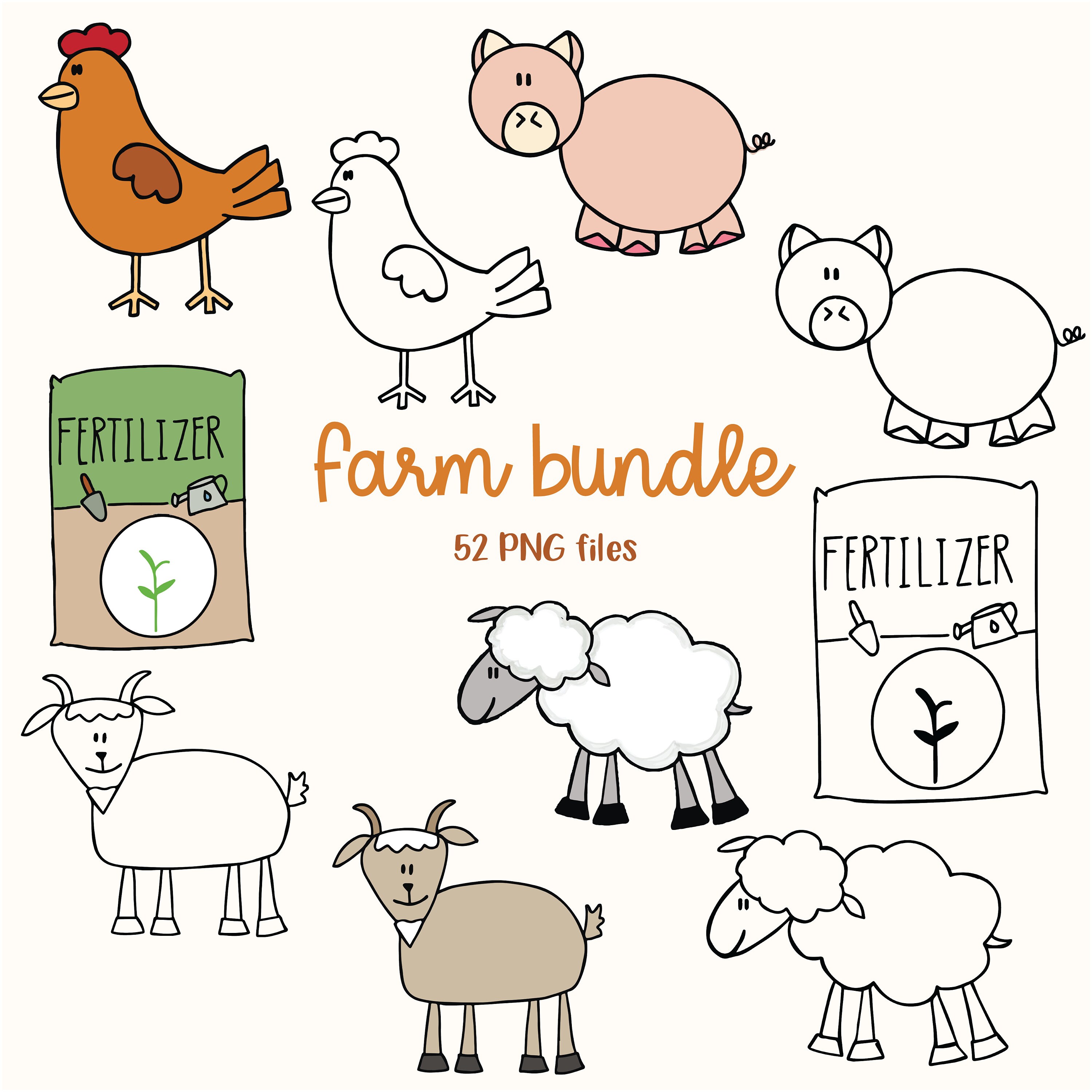 Farm Animals Clipart, Farm Animals Stamps, Farm Graphics, Farm Doodles ...
