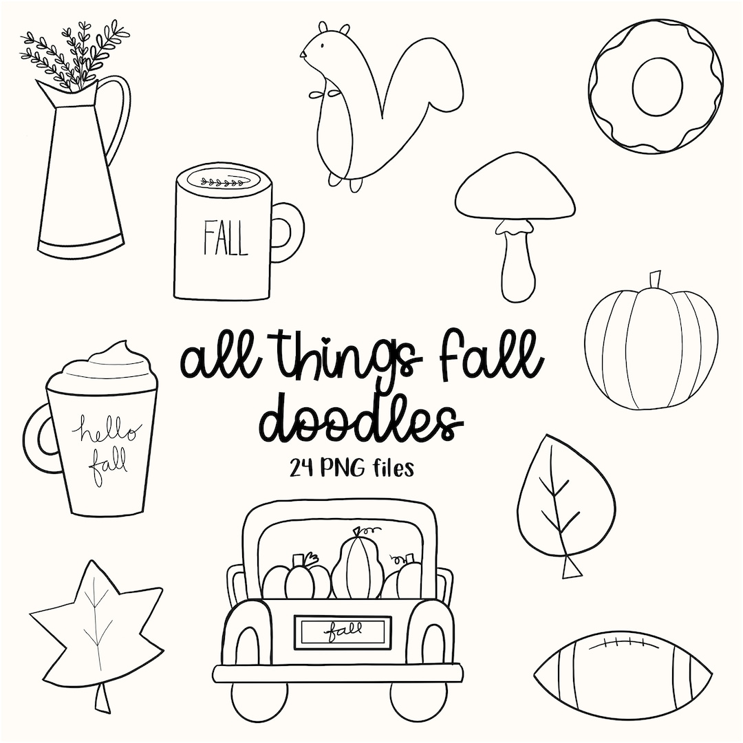 Fall Digital Stamps, Autumn Doodles, Fall PNG, Fall Decor Graphics ...