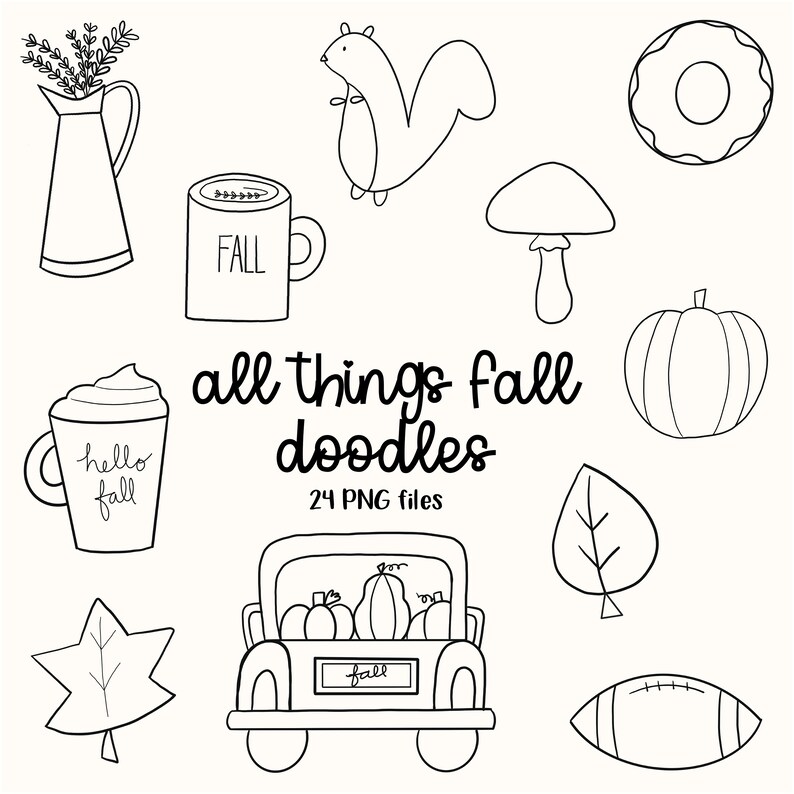 Fall Digital Stamps, Autumn Doodles, Fall PNG, Fall Decor Graphics ...