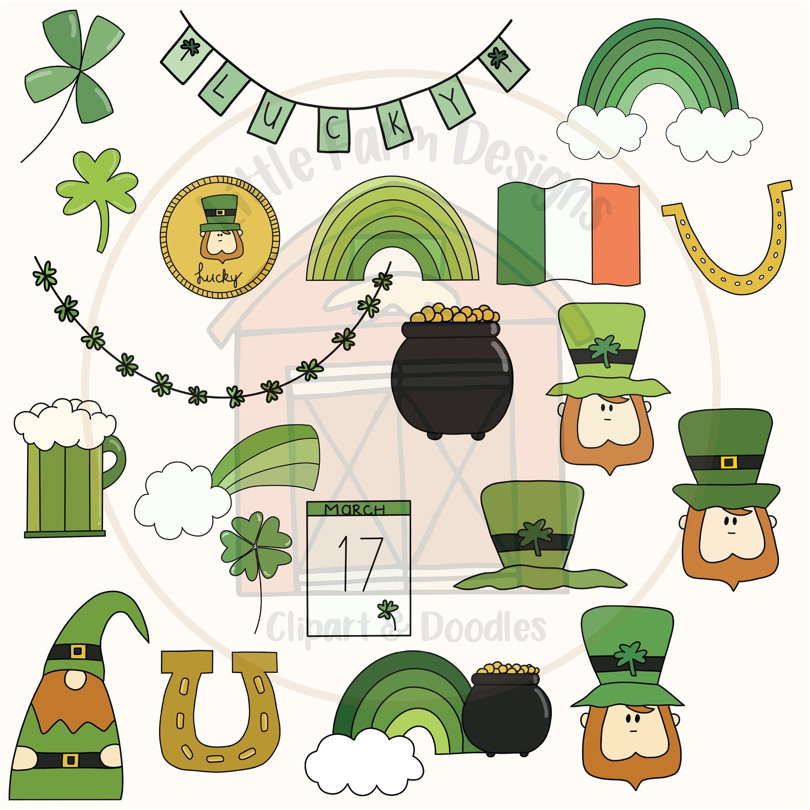 St. Patrick's Day Clipart, Pot of Gold Clipart, St. Patrick's Rainbows ...