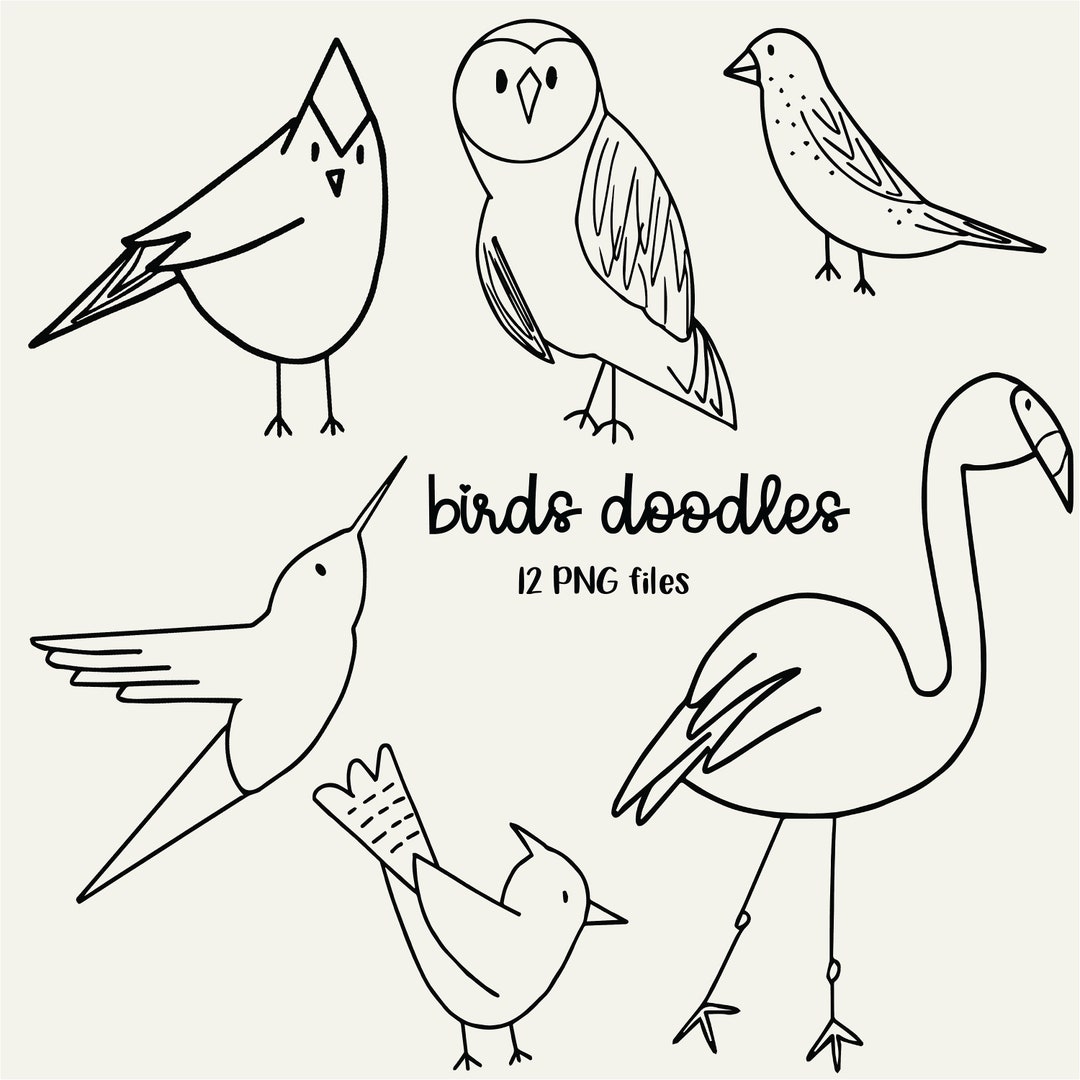 Birds Digital Stamps, Birds Doodles, Birds Black & White, Birds Clear ...