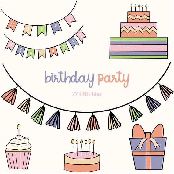 Birthday Clipart Cake Graphics Happy Birthday Banner Gift - Etsy