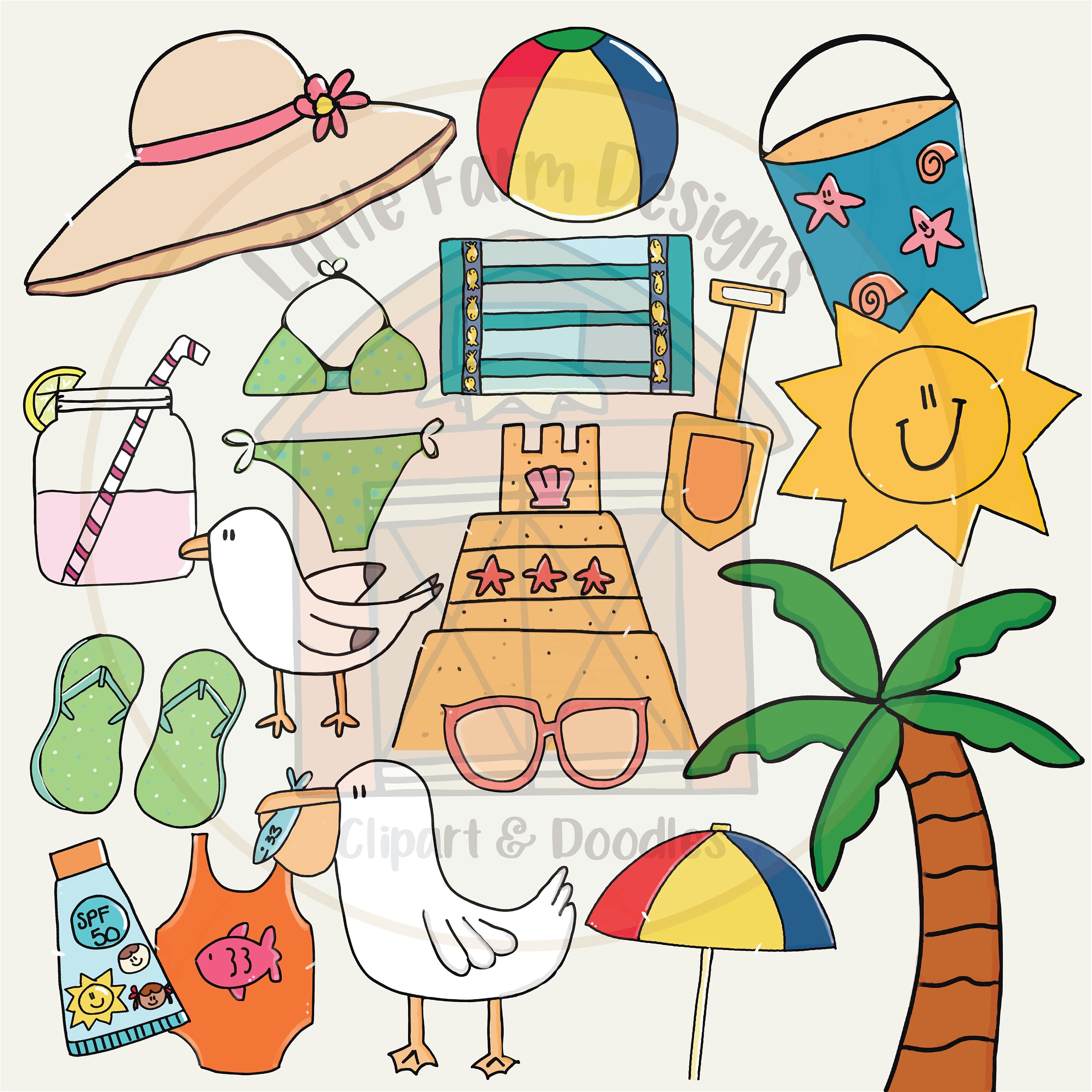Beach Digital Clipart, Summer Clipart, Beach Graphics, Flip Flops ...