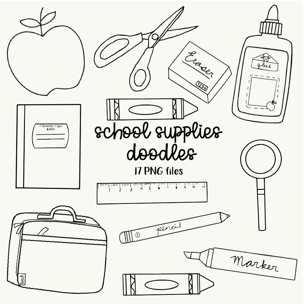 School Supplies Doodles School Digital Stamps School - Etsy