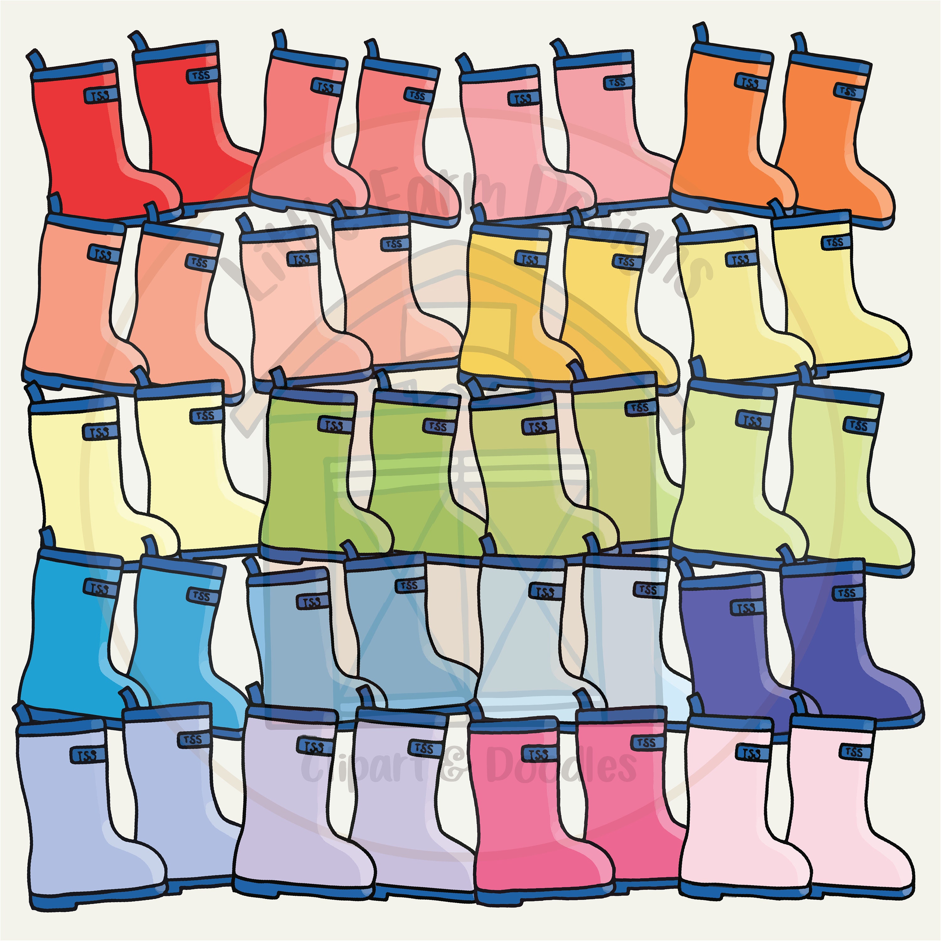 Rain Boots Clipart, Rainbow Rain Boots, Spring Clipart, Rubber Boots ...