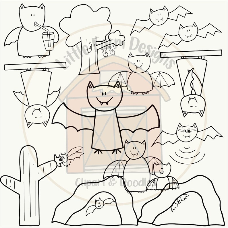 Bats Digital Stamps, Bats Black and White, Bats Printables, Bats ...