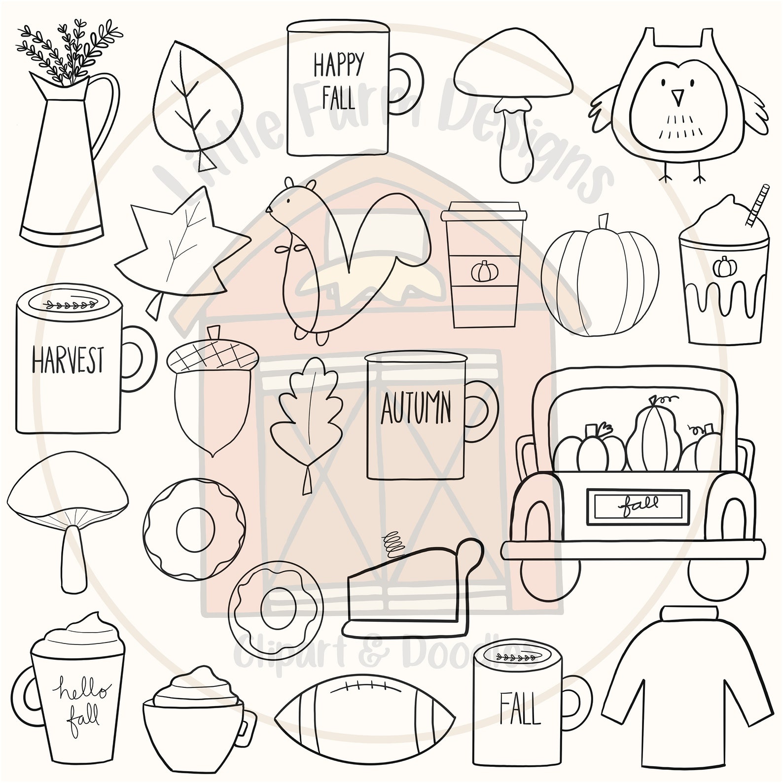 Fall Digital Stamps, Autumn Doodles, Fall PNG, Fall Decor Graphics ...