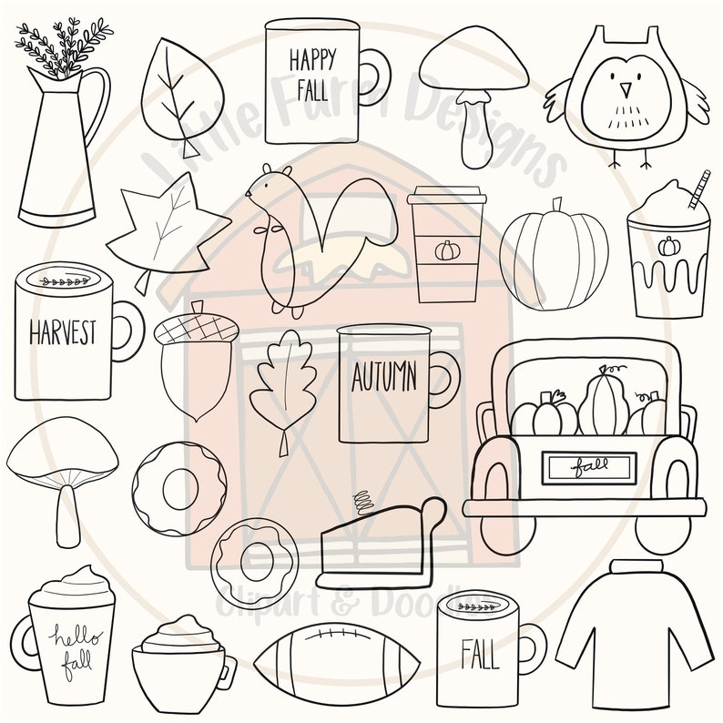 Fall Digital Stamps, Autumn Doodles, Fall PNG, Fall Decor Graphics ...