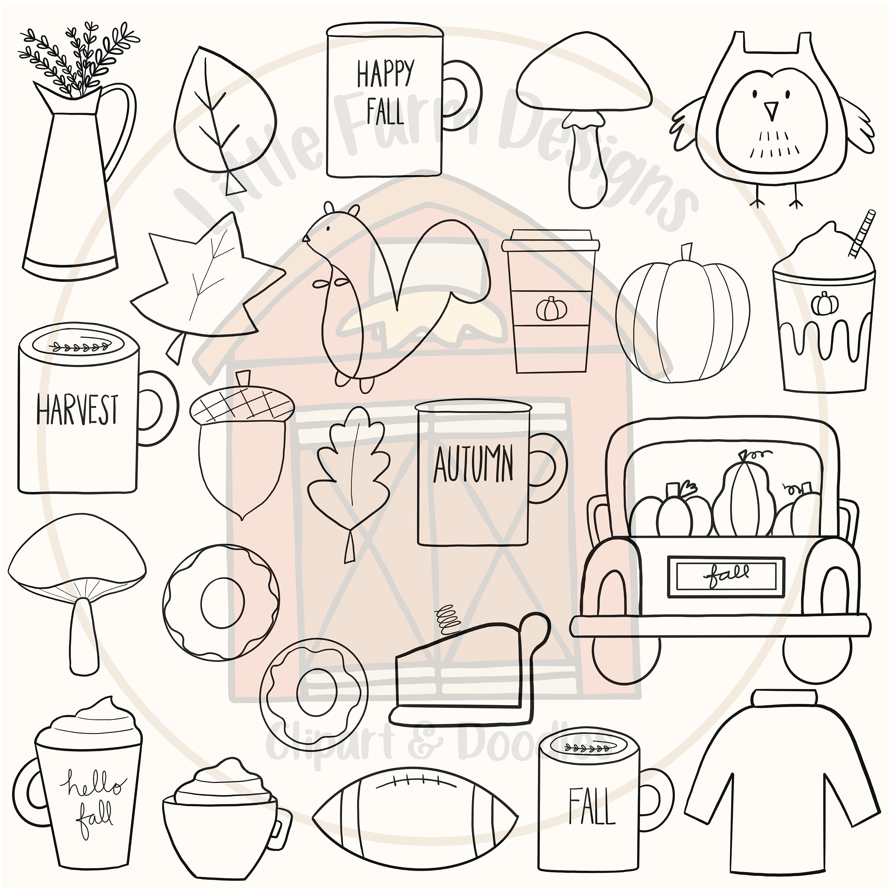 Fall Digital Stamps, Autumn Doodles, Fall PNG, Fall Decor Graphics ...