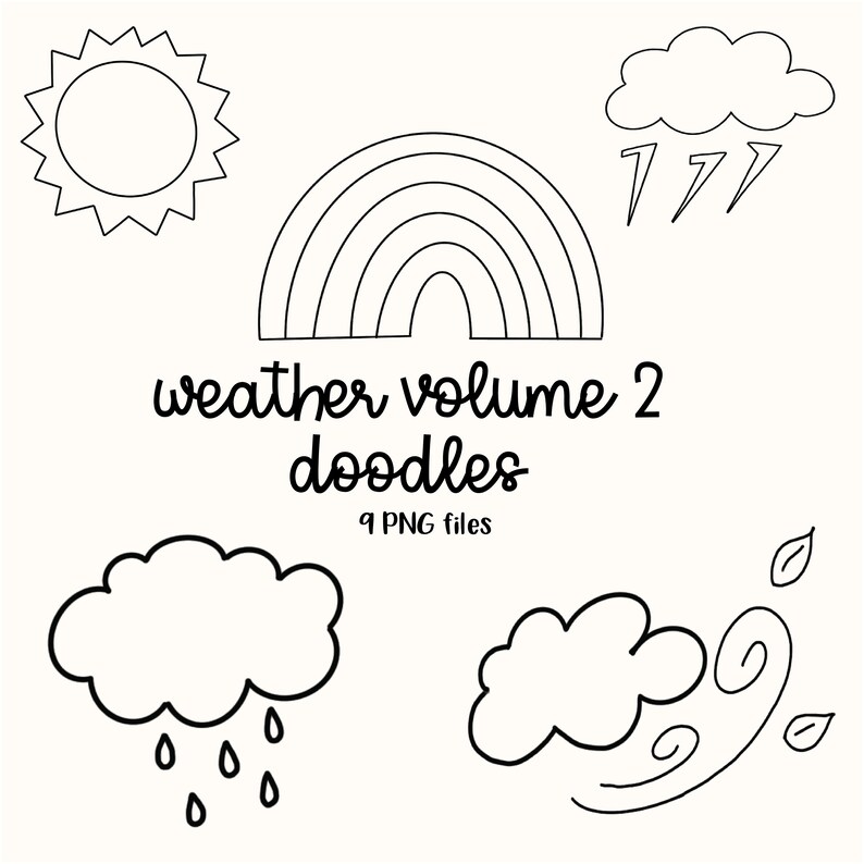 Weather Clipart Bundle, Weather Stamps, Weather Doodles, Rainbow ...