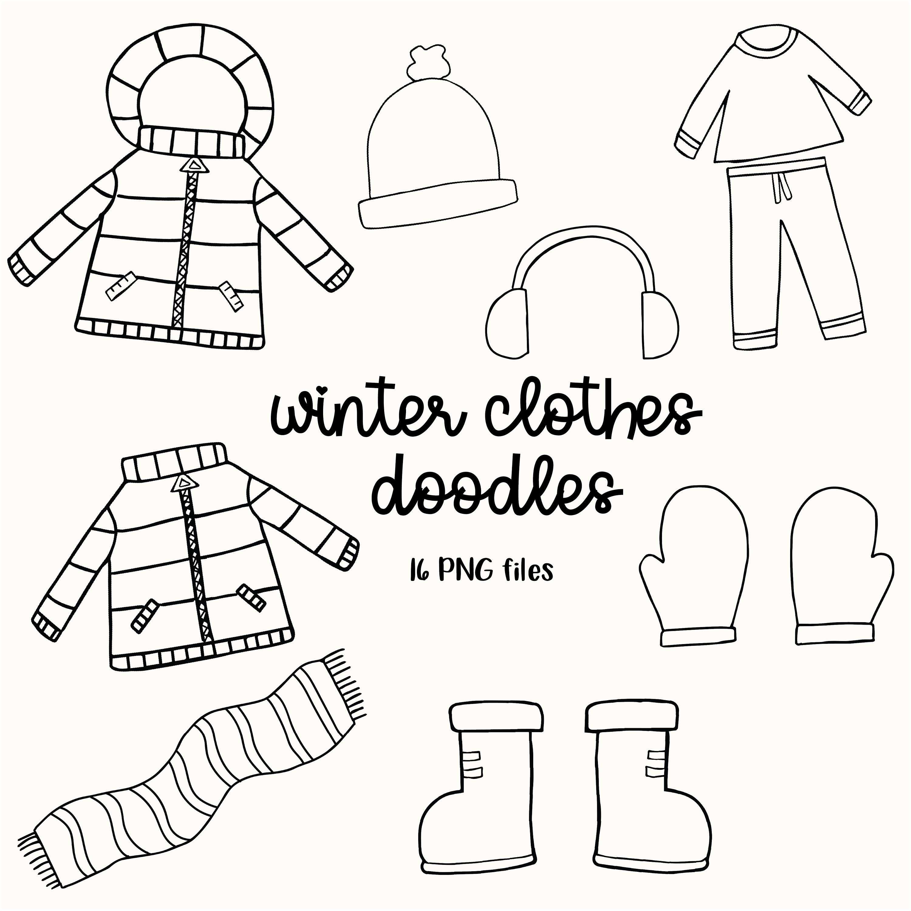Winter Clothes Clip Art Black And White