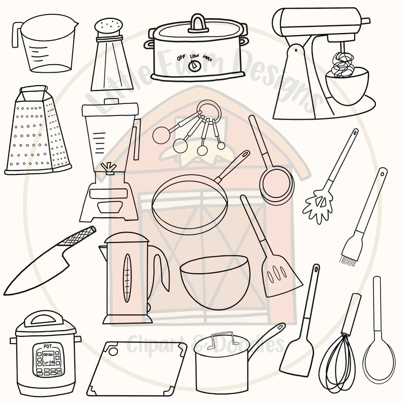 Kitchen Utensils Clipart Stamps, Kitchen Tools, Kitchen Graphics ...