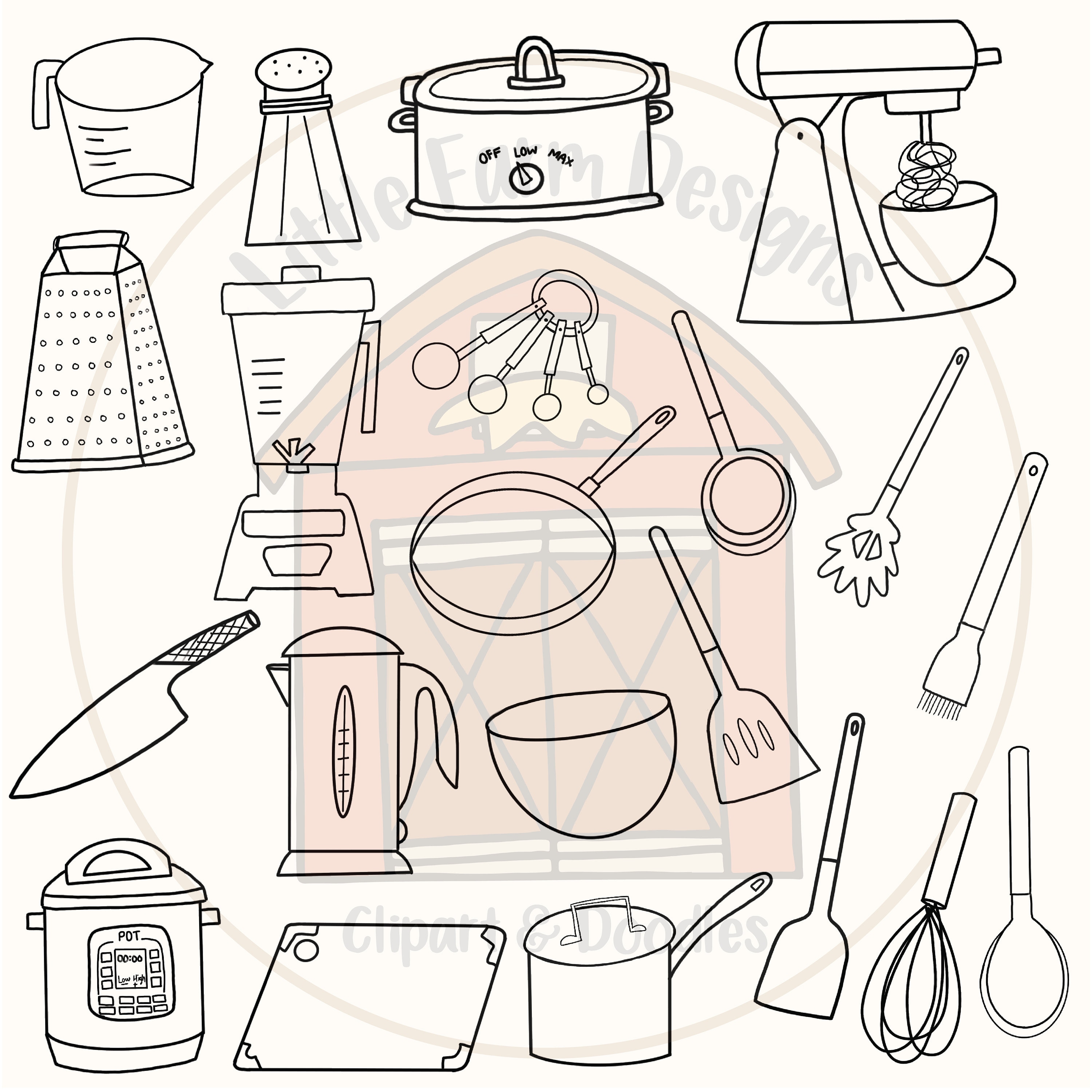 Kitchen Utensils Clipart Stamps, Kitchen Tools, Kitchen Graphics ...